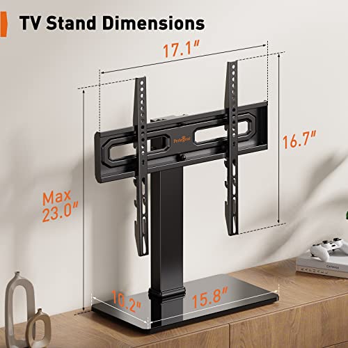 Perlegear Universal Swivel TV Stand for 32β60 Inch LCD/LED/OLED TVs up to 88 lbs, Tabletop TV Mount Stand with Tempered Glass Base, Height Adjustable TV Base with Tilt, Max VESA 400x400mm