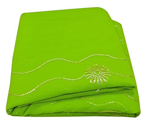 Peegli Indian Vintage Green Cloth Georgette Chiffon DIY Craft Fabric Dress Material Sequins Work Textile