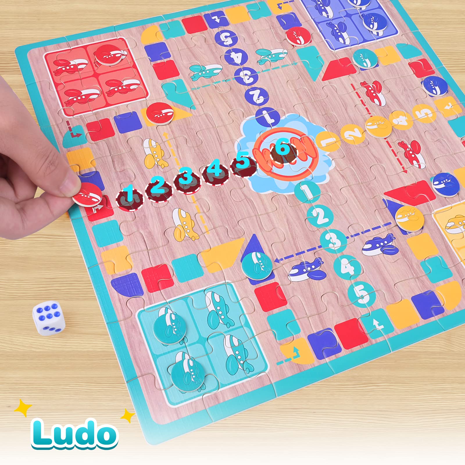 Buluwans Ludo Board Game and Jigsaw Puzzles 2 in 1 for Kids Adults Seniors Teens 81 Pieces Flight Chess Building Block