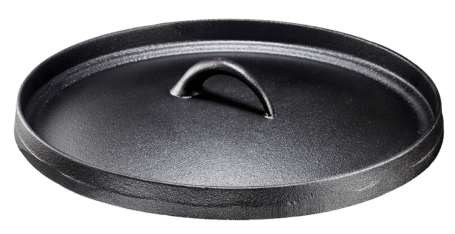 Bruntmor Pre-Seasoned Cast Iron Dutch Oven with Flanged Lid Iron Cover, for Campfire or Fireplace Cooking Pre-Seasoned Camping Cookware Flat Bottom 6 Quart- Black