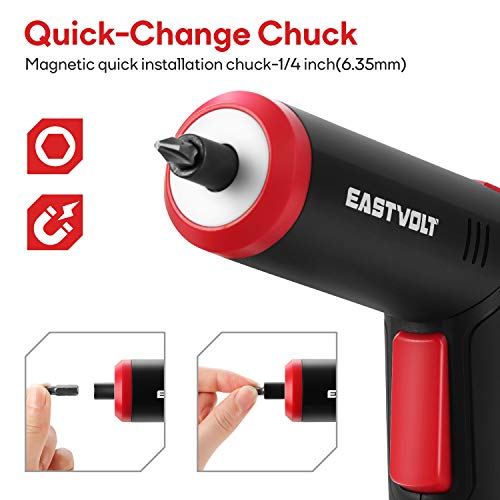 Eastvolt 4V Cordless Screwdriver, 6Nm Electric Screwdriver Rechargeable with 90 degree rotary handle, LED Light and USB Charging, Extension Rod, 32 Pieces Accessories