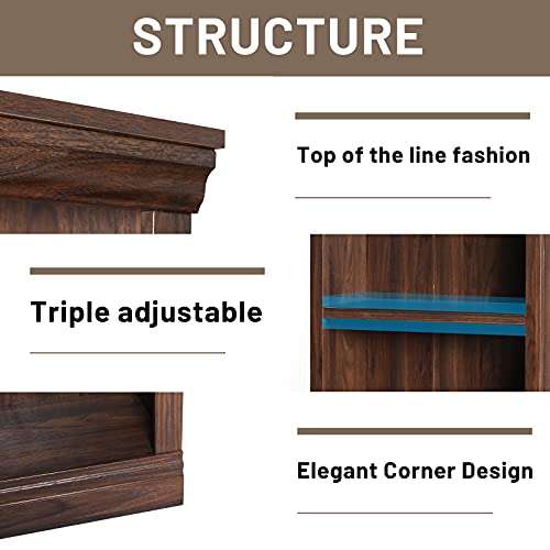 LYNSLIMÂ Wooden Bookcase, 5-Shelf Free Standing Bookcase for Home Office Living Room Open Display Organizer Storage Bookshelf, Oak Finish Decor Furniture (Brown)