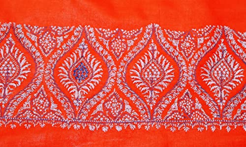 Peegli Vintage Orange Saree 100% Pure Silk Cloth Indian Embroidered Sari DIY Craft Fabric