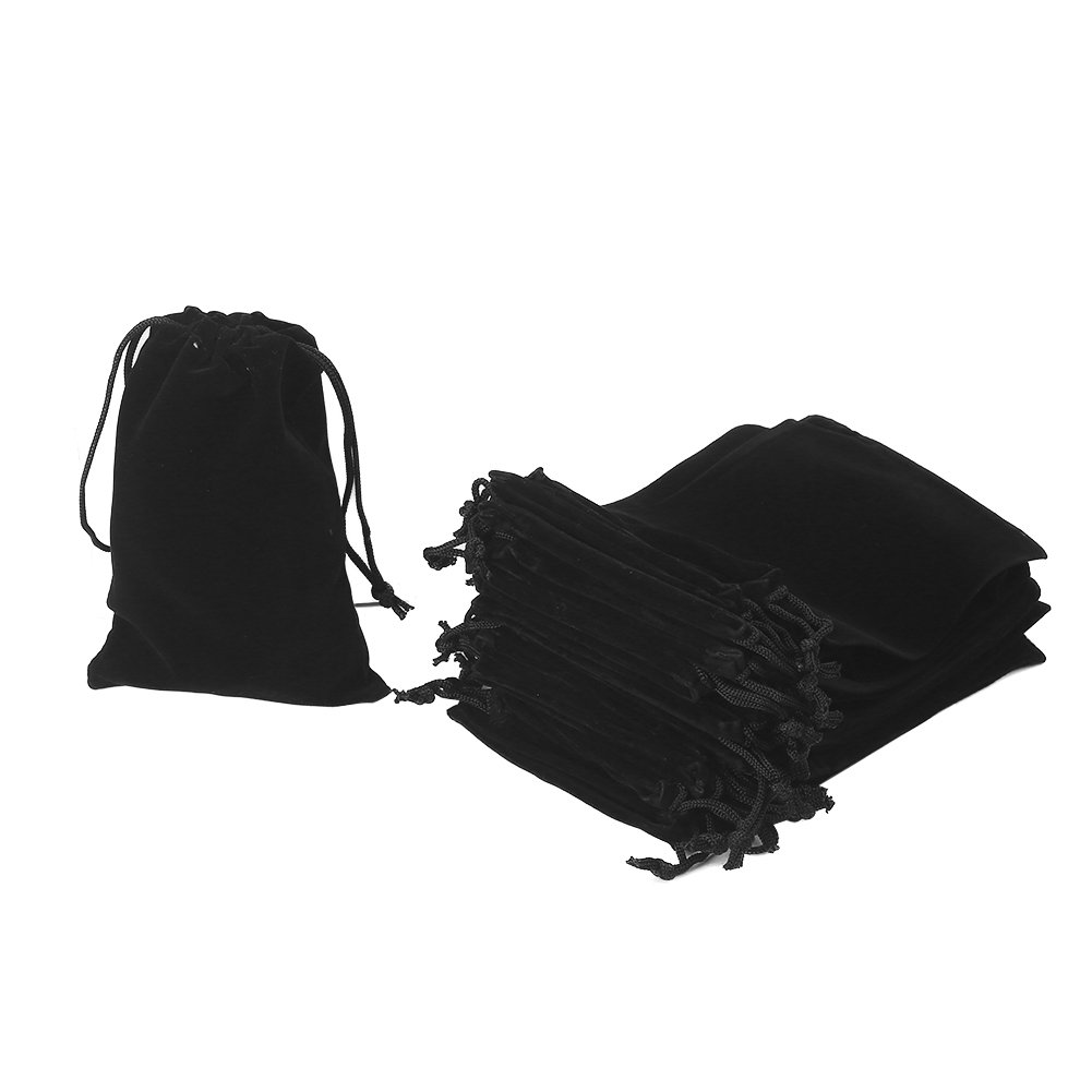 HRX Package 20pcs Velvet Drawstring Bags, 5x7 inches Velvet Pouches for Jewelry Gift Packaging (Black)