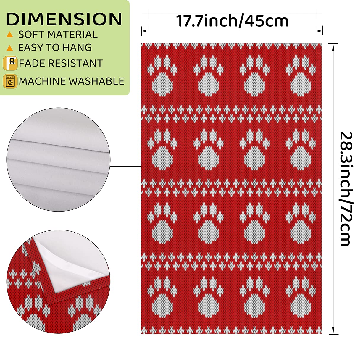 Christmas Pattern Red Paw Print Kitchen Towels and Dishcloths Set of 4-17.7" x 28.3" Absorbent Dish Towels with Hanging Loop Hand Towel for Farmhouse Bar Towels & Tea Towels