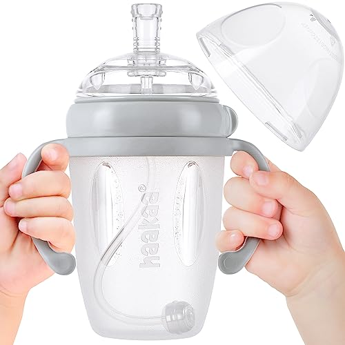 haakaa Weighted Straw Trainer Cup with Cap 8 oz, 6m+ Learner Cup, Baby Straw Cup Sippy Cup with Straw