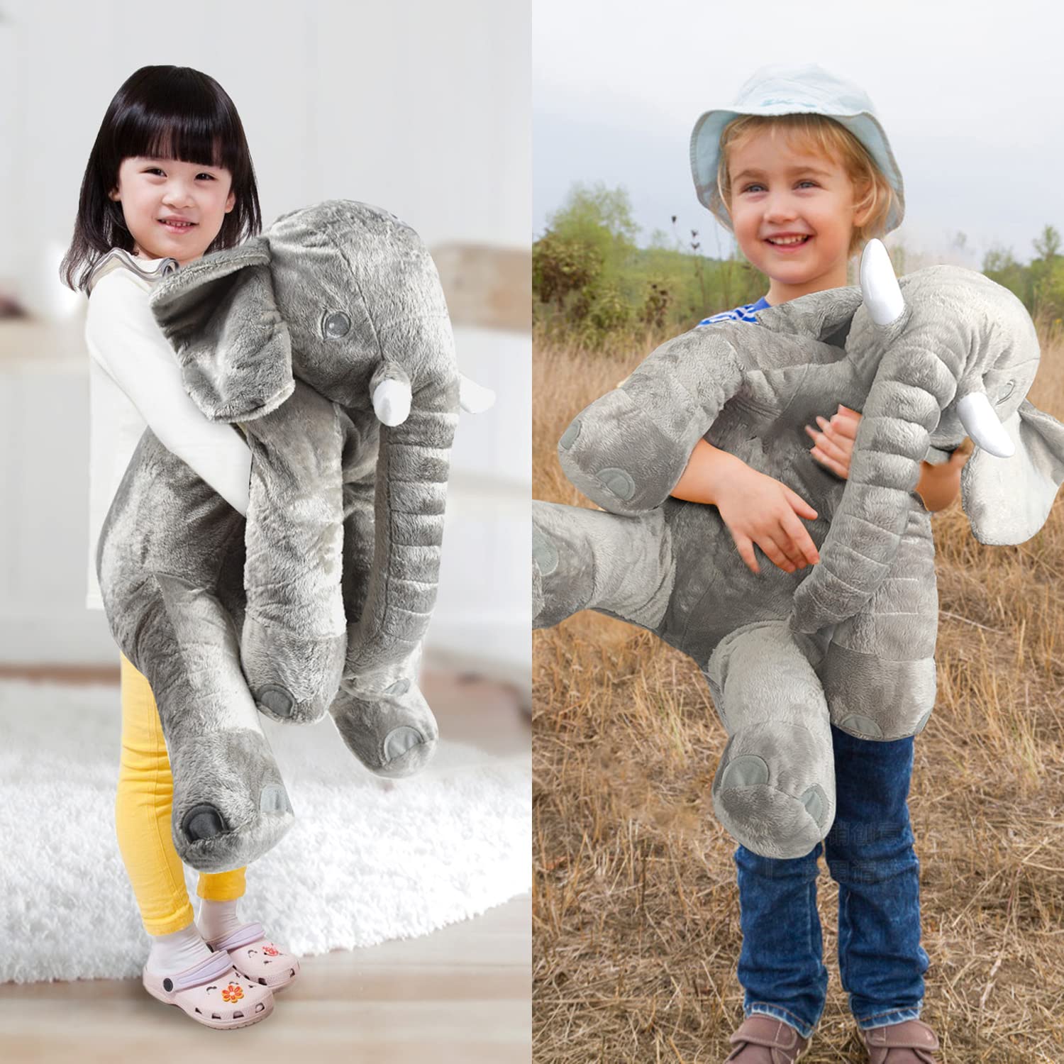 THISMY Large Stuffed Animal Elephant Stuffed Plush Toy for Boys and Girls 3+ Years Old,24 Inches/Grey