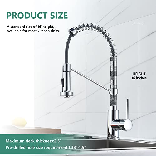 Baydow Single Hole Kitchen Sink Faucet with Pull Out/Down Sprayer, High Arc Stainless Steel Single Handle,Chrome Finish