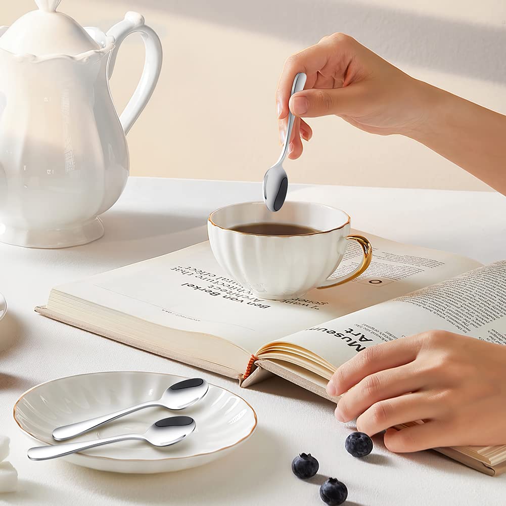 IQCWOOD Coffee Spoons, Mini Espresso Spoons, 6 Pieces Stainless Steel Spoons Silverware Set, Dinner Spoons for Home, Kitchen or Restaurant, Dishwasher Safe 4.7 Inches