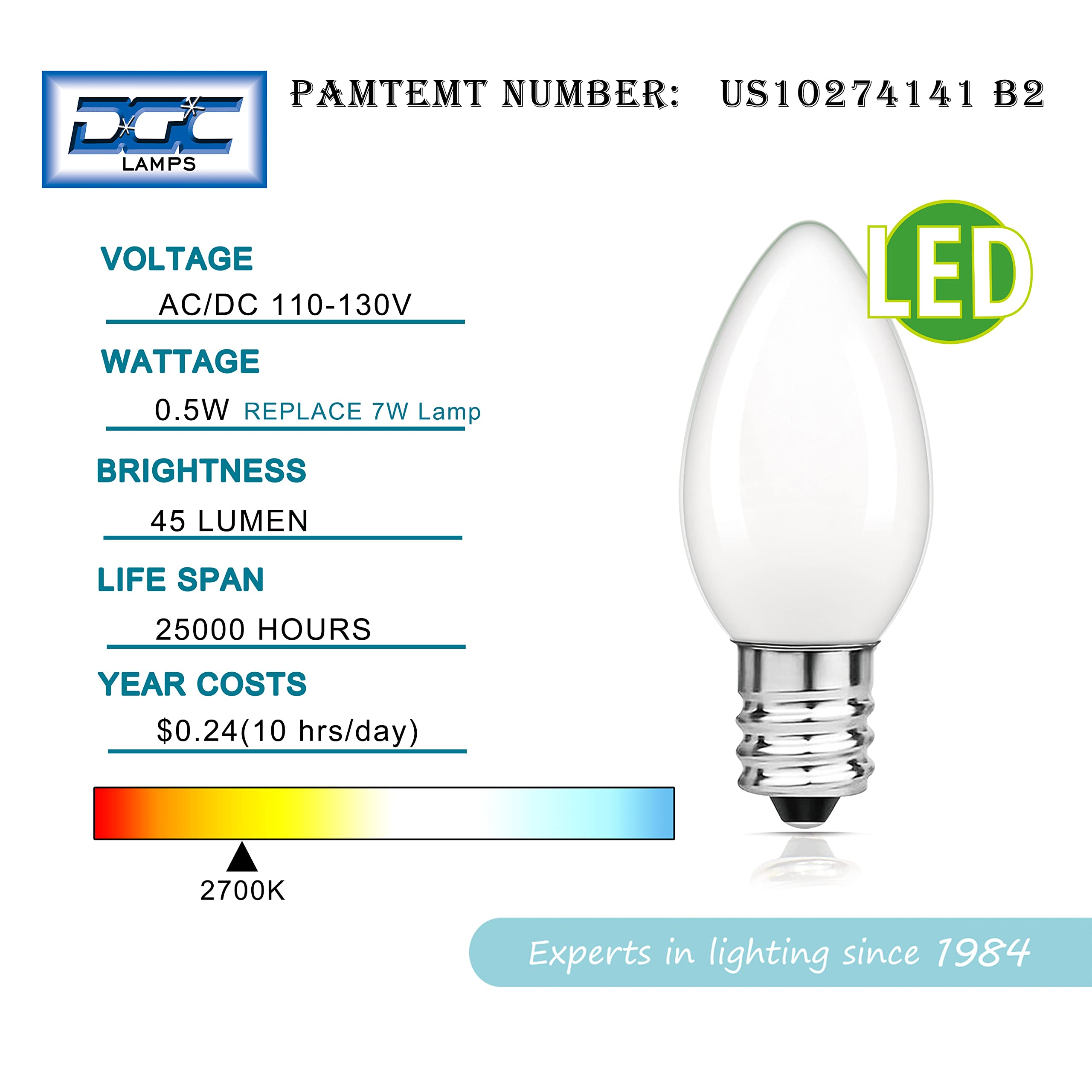 C7 E12 Base Milky Led Filament Bulb Replacement Lights 0.5 Watts Decorative Nightlight Lamp 4W 5W Equivalent Candle Bulb Pack of 5 (5, 2700K Milky)