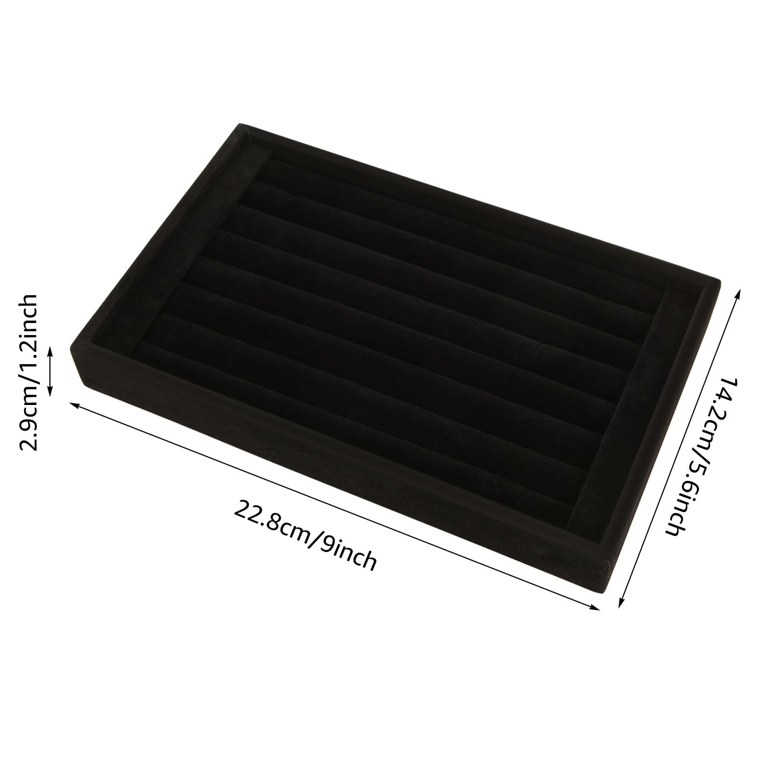 CertBuy 4 Pack Ring Display Tray Jewelry Organizer, Black Velvet 7 Slots Ring Earrings Showcase Trays Holder, Stackable Drawer Ring Display Tray Jewelry Showcase for Multiple Rings Drawer Inserts