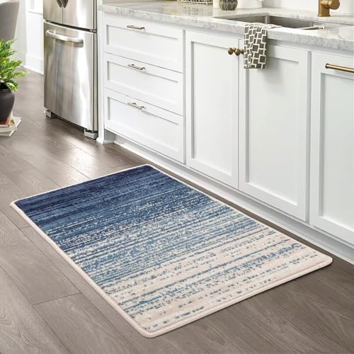 WESTLOOM Area Rug 2x3 Doormat Modern Ombre Area Rug Contemporary Front Door Mat Indoor Entrance Kitchen Rug Non-Shedding Small Rug Accent Door Mat for Living Room Bathroom Bedroom Blue
