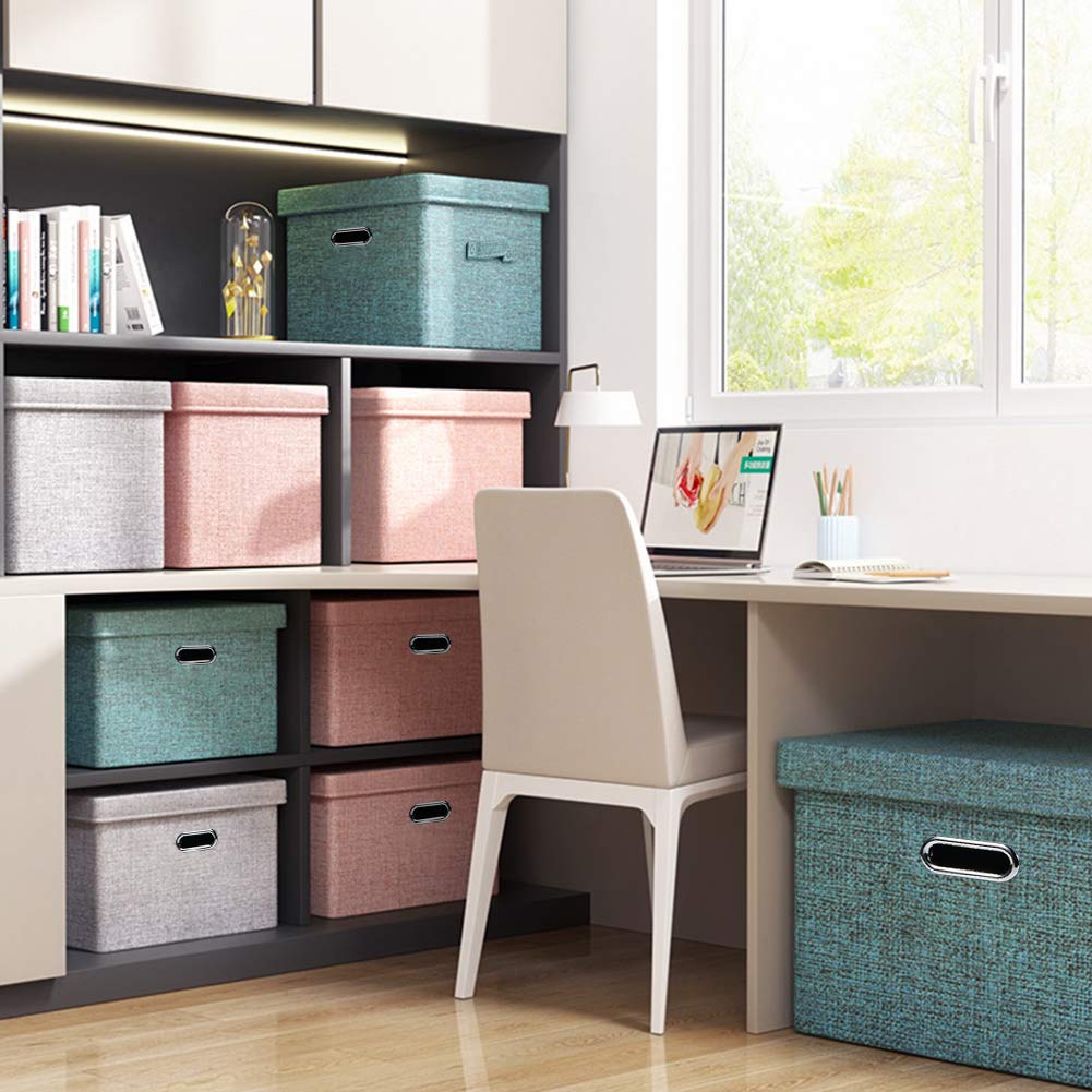 HUATK 4 Pack Decorative Storage Boxes with Lids Storage Baskets for Shelves, Closet organization Bins for Office, Bedroom, Closet, Toys (Teal)