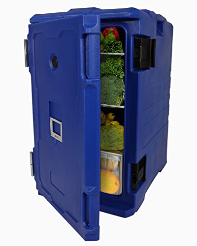 TABU 95QT End-Loading Insulated Food Pan Carrier, LLDPE Material Food Box Carrier with Double Buckles, Front Loading Portable Food Warmer with Handles (Blue)