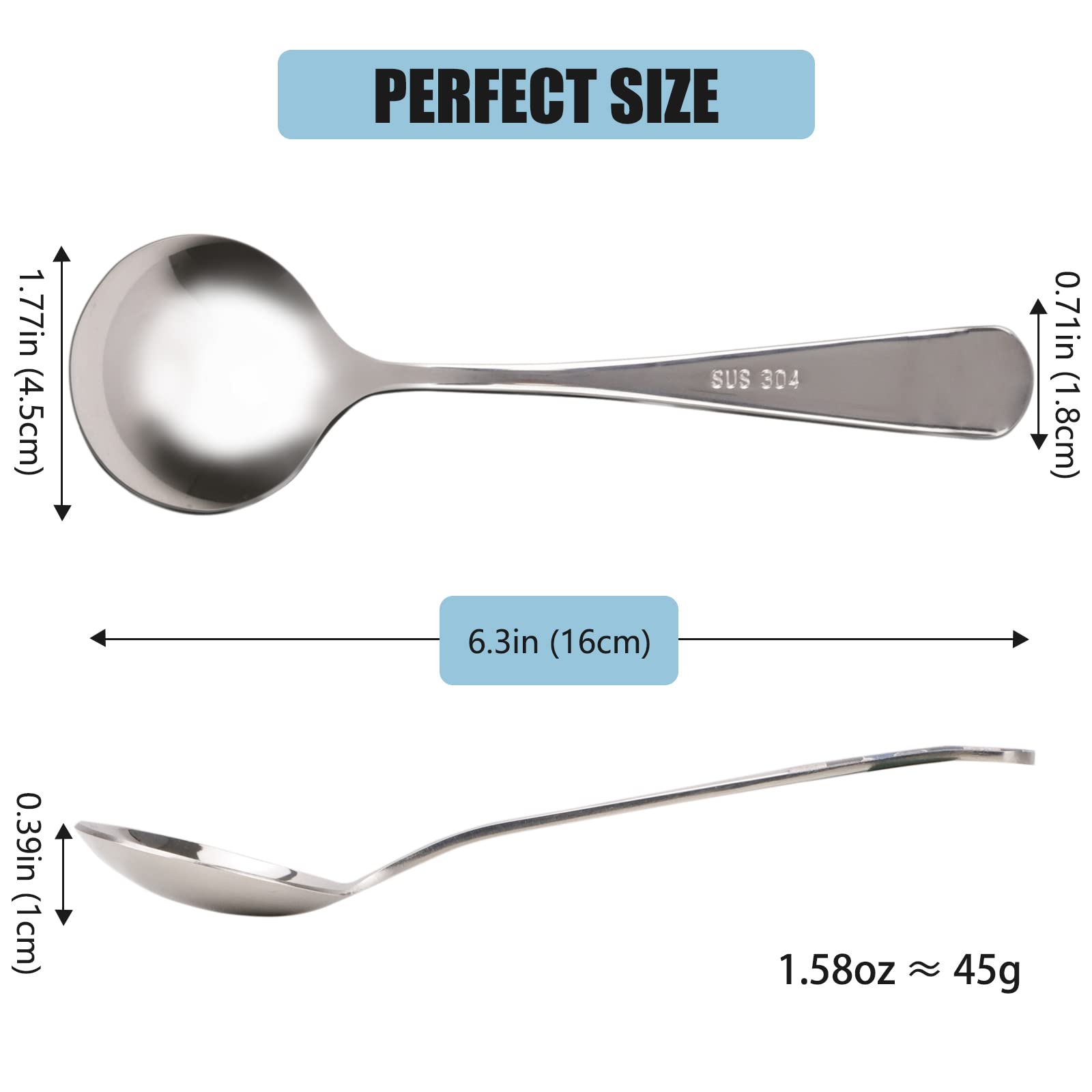 RETON 8 Pcs Soup Spoons Set, 18/10 Stainless Steel Round Spoons, Fashion Thick Korean Spoons Mirror Polished Asian Soup Spoon, Dinner Spoons Silverware for Soup Bouillon Cereal Milk Tea, 6.3 Inch