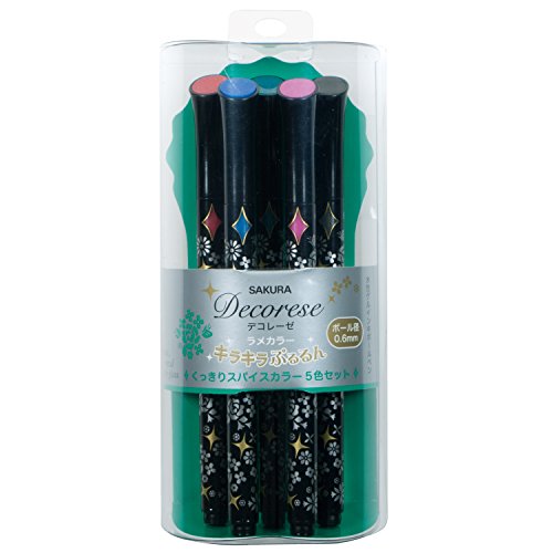 SAKURA Fun Writing Gel Ink Roller Ballpoint Pen for Decoration, Decorese Glitter 5 Color Set B, Spices Color (DB206G5B)