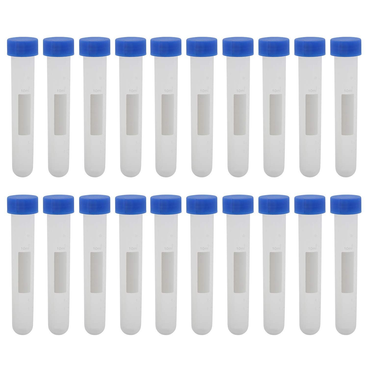 Kesell Centrifuge Tubes Round Bottom Screw Cap Plastic Test Tube Vials 10ml with Graduation and Writing Area, Pack of 20