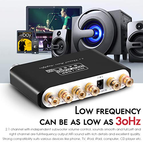 Nobsound 2.1 Channel Hi-Fi Bluetooth Power Amplifier, Mini Stereo Audio Amp with Dual DSP, Subwoofer Output, Desktop Mini Size, Home Theater (Q100)