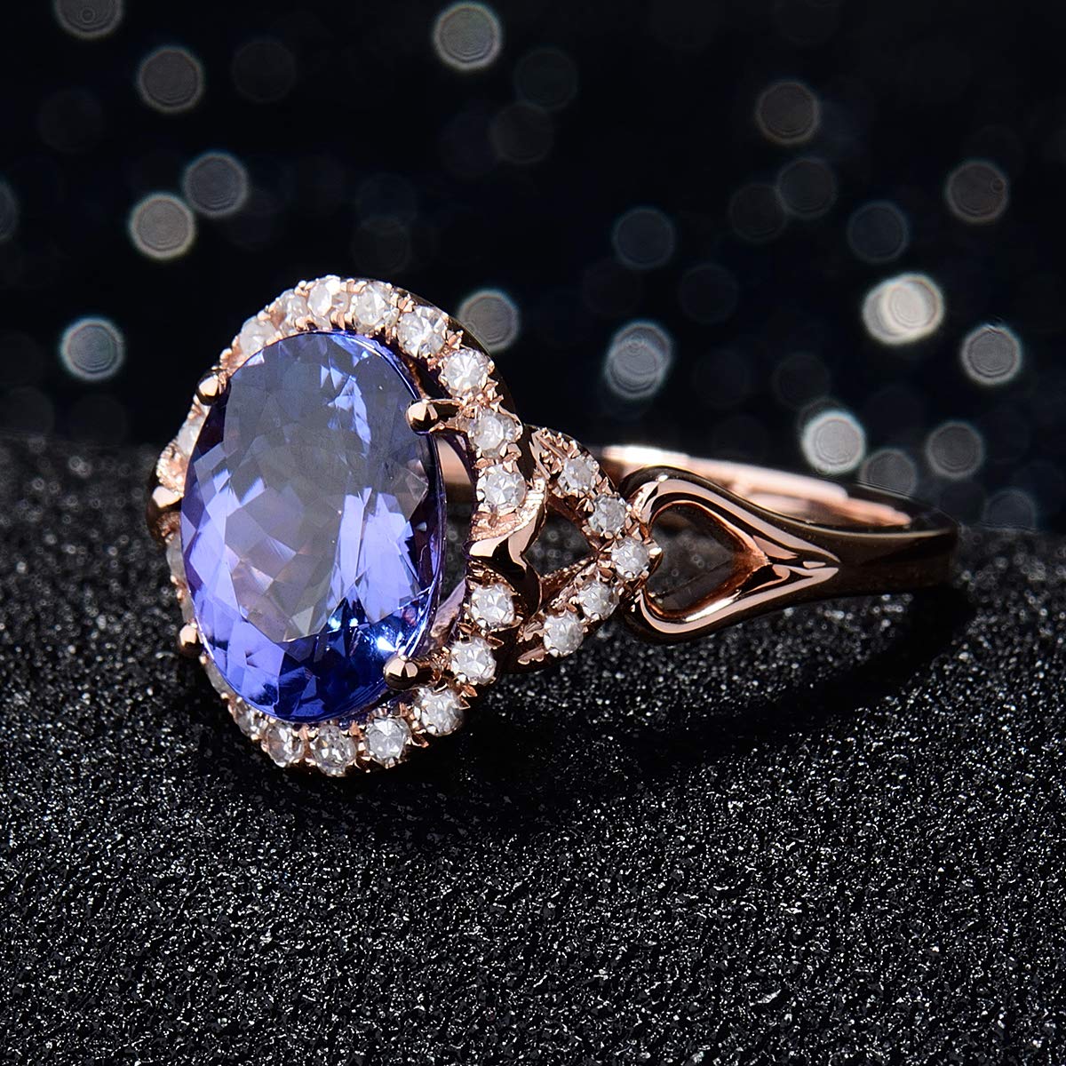 Beyond jewelry AAAA Natural Tanzanite Diamonds Engagement Wedding Ring in 14K Rose Gold for Women