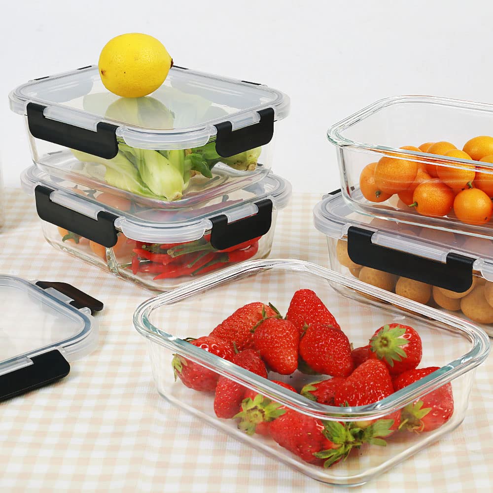 DAS TRUST 3 Pack 36oz Glass Food Storage Containers Meal Prep Containers Reusable Fridge Organizers Lunch Container for Adults Food Storage Containers with Lids Airtight Pizza Salad Storage Container