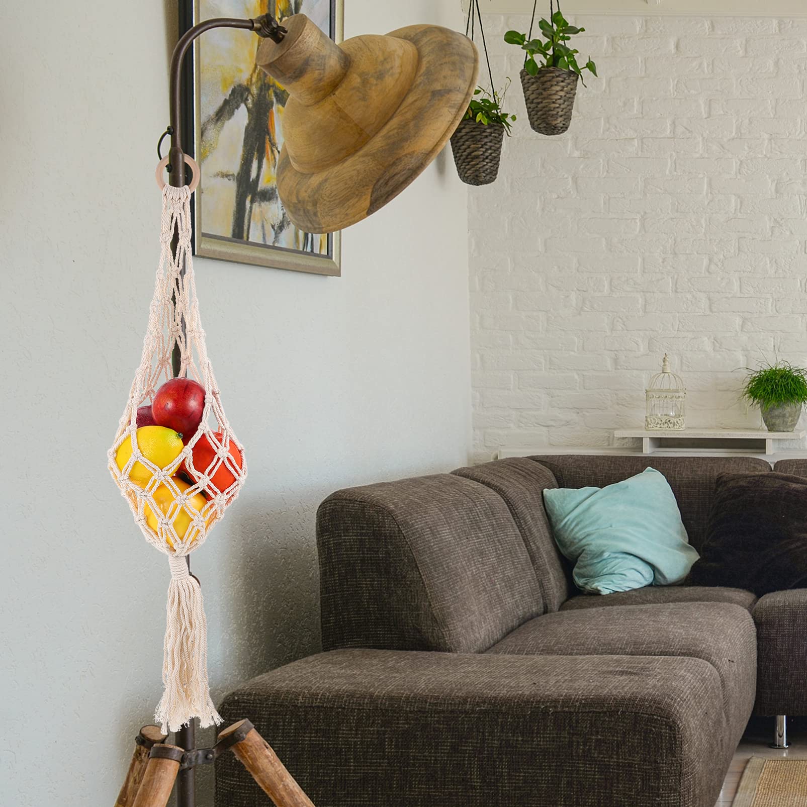 Cabilock 1pc Cotton Rope Hanging Basket Storage Basket Macrame Hanging Planter Space Saving Fruit Hanging Wall Basket Macrame Fruit Hammock Storage Mesh Bags Pendant Shopping Potato Wood