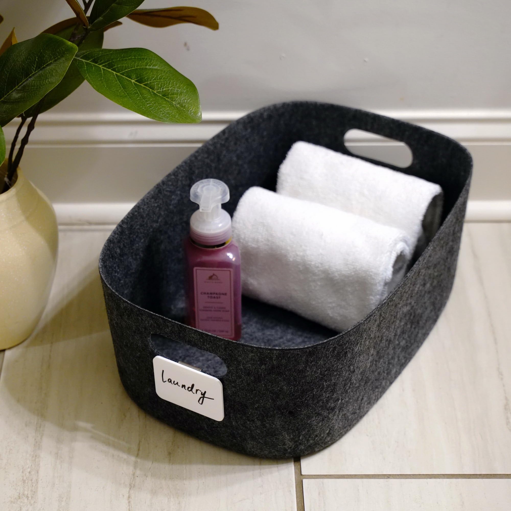 Welaxy Large Storage Basket Felt Open Desk Organize bin Shelf Box with handles lightweight carry for Magazines Books Junk Kids Toys Pet Clothes Laundry (Charcoal)
