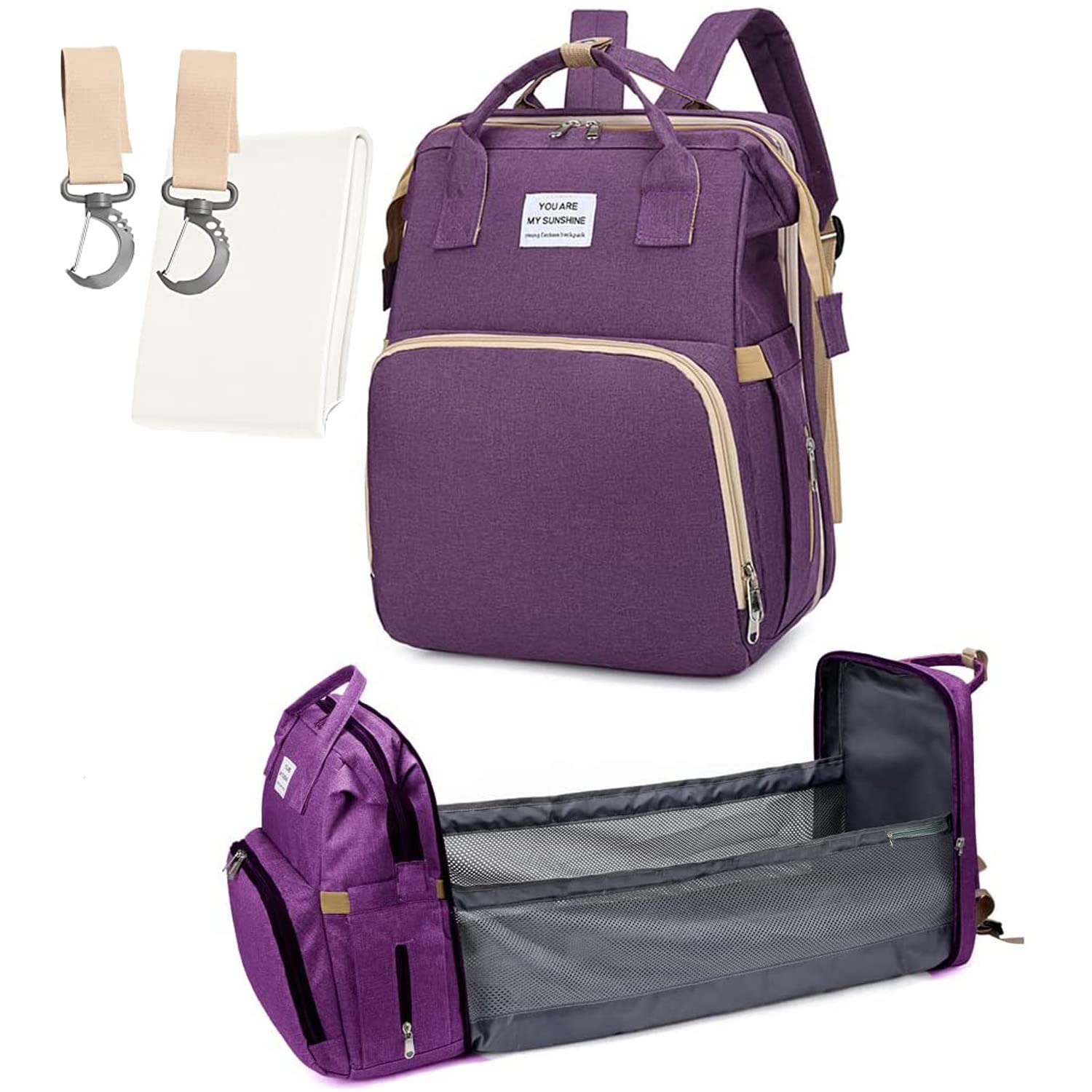 Diaper Bag Backpack with Changing Station, Nappy Baby Bags with Portable Changing Pad Waterproof Multi-Function Travel Portable Mommy Bag(Purple)