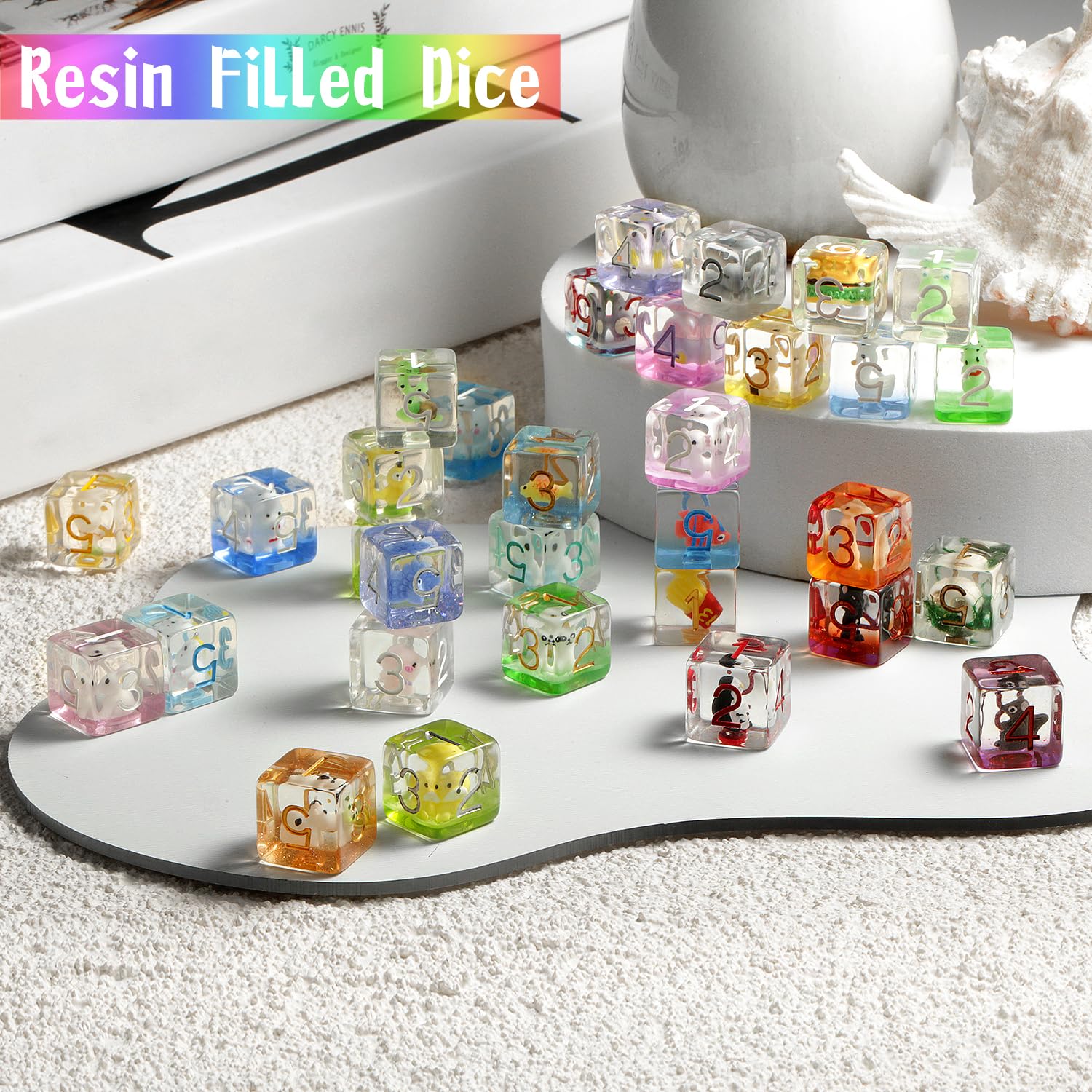 Cat Dice Dice DND, DNDND 7PCS Resin D&D Dice with Velvet Bag for Dungeons and Dragons Role Playing Games and Tabletop Games(Cat