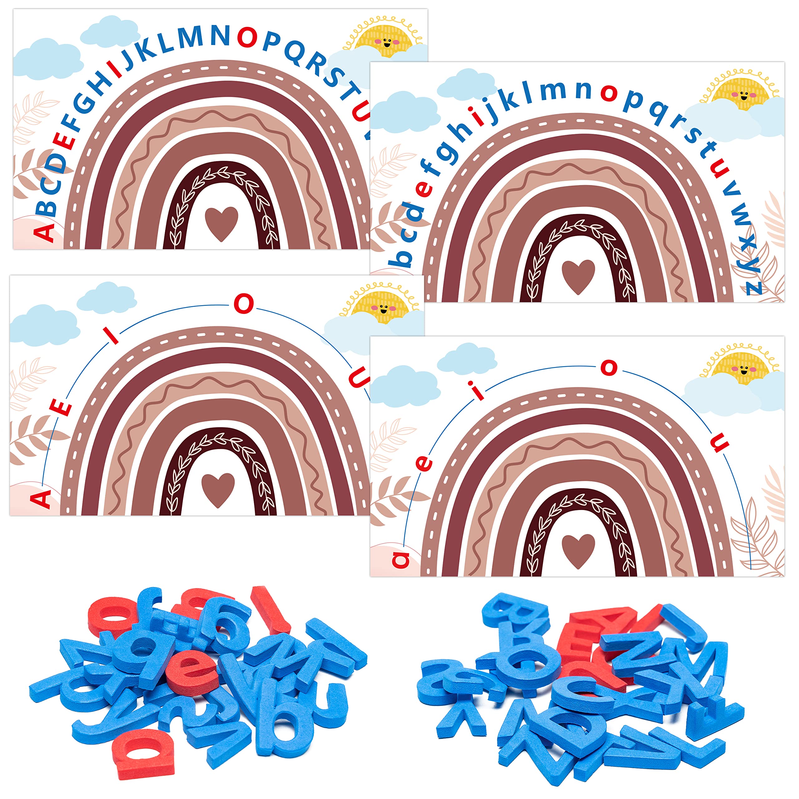 BeYumi 2Pcs Double Sided Boho Rainbow Alphabet Arch Mats with Foam Letters ABC Uppercase Lowercase Alphabet Recognition Activity Spelling Learning Educational Toy for Toddlers Preschool Kindergarten