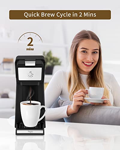 Teglu Upgraded Single Serve Coffee Maker 2 in 1 for K Cup Pods & Ground Coffee, Mini K Cup Coffee Machine 6-14 oz, One Cup Coffee Brewer with One-Bouton Fast Brewing, Reusable Filter, Slim Version