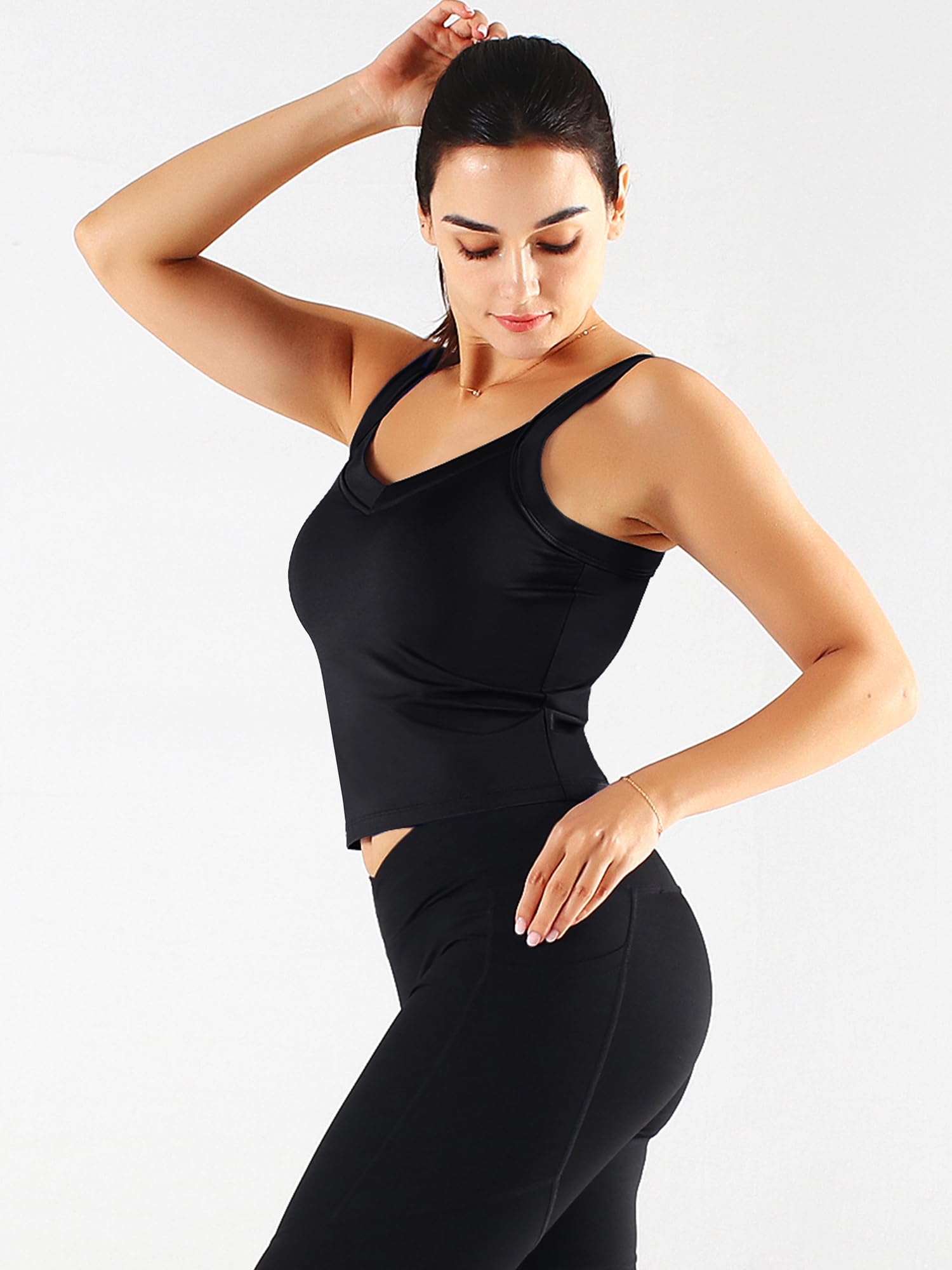 CADMUS 3 Pack Yoga Tank Tops with Sport Bra Crop Top for Running, Black/Pink/White, Medium
