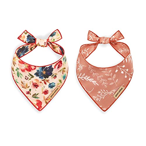 Paws Wishes Dog Bandana 2 Pack, Blossom and Leaves Set Vintage Garden, Pet Friendly Design, Hair and Water Resistant, Adjustable Dog Scarf for Small Boy Girl Dog