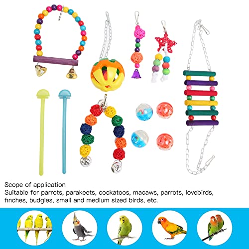 Deosdum 12Pcs Bird Toys Parrot Chewing Toys,Hanging Bell Pet Bird Cage Hammock Swing Toy Hanging Toy for Small Parakeets Cockatiels, Conures, Macaws