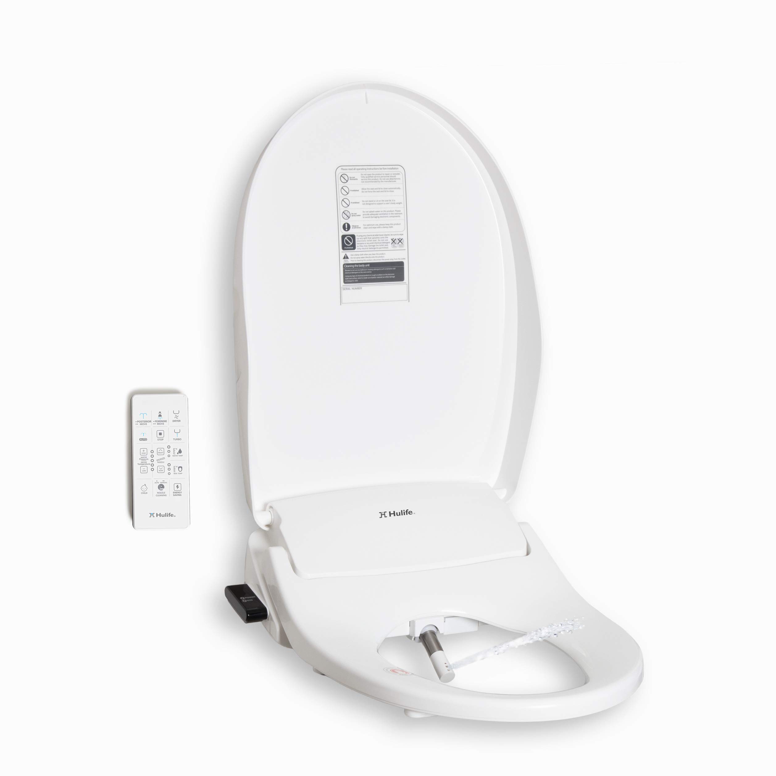 Hulife Electric Bidet Seat for Elongated Toilet with Unlimited Heated Water, Heated Seat, Warm Air Dryer, Wireless Remote Control