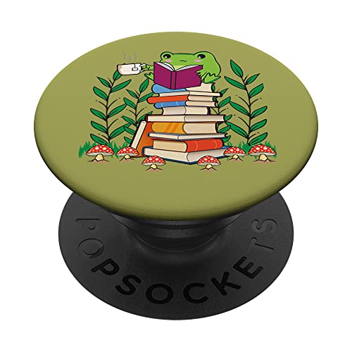 Cottagecore Aesthetic Kawaii Frog Reading Book Bookworm PopSockets Standard PopGrip