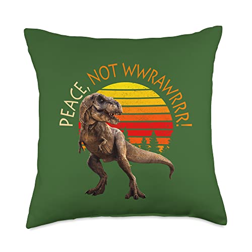 PEACE NOT WAR Peace, NOT WWRAWRRR not war Jurassic T Rex World Dinosaur Throw Pillow, 18x18, Multicolor