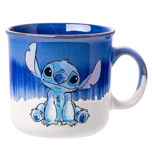 Silver Buffalo Disney Lilo and Stitch Ohana Means Family Reactive Glaze Ceramic Camper Mug, 20 Ounces
