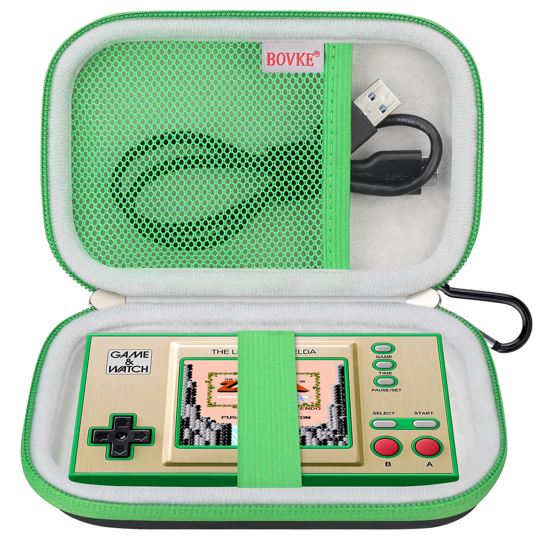 BOVKE Carrying Case Compatible with Nintendo Game & Watch: The Legend of Zelda Handheld Game Consoles Classic Device, Extra Mesh Pocket for Charging Cable Zelda Accessories, Black