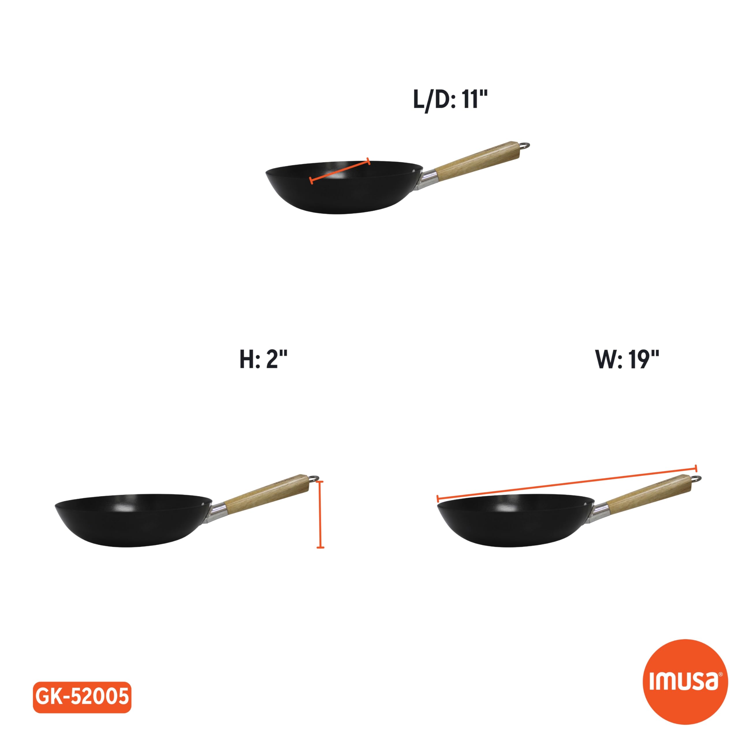 IMUSA USA IMU-52005 Nonstick Wok with Wood Handle 11-Inch