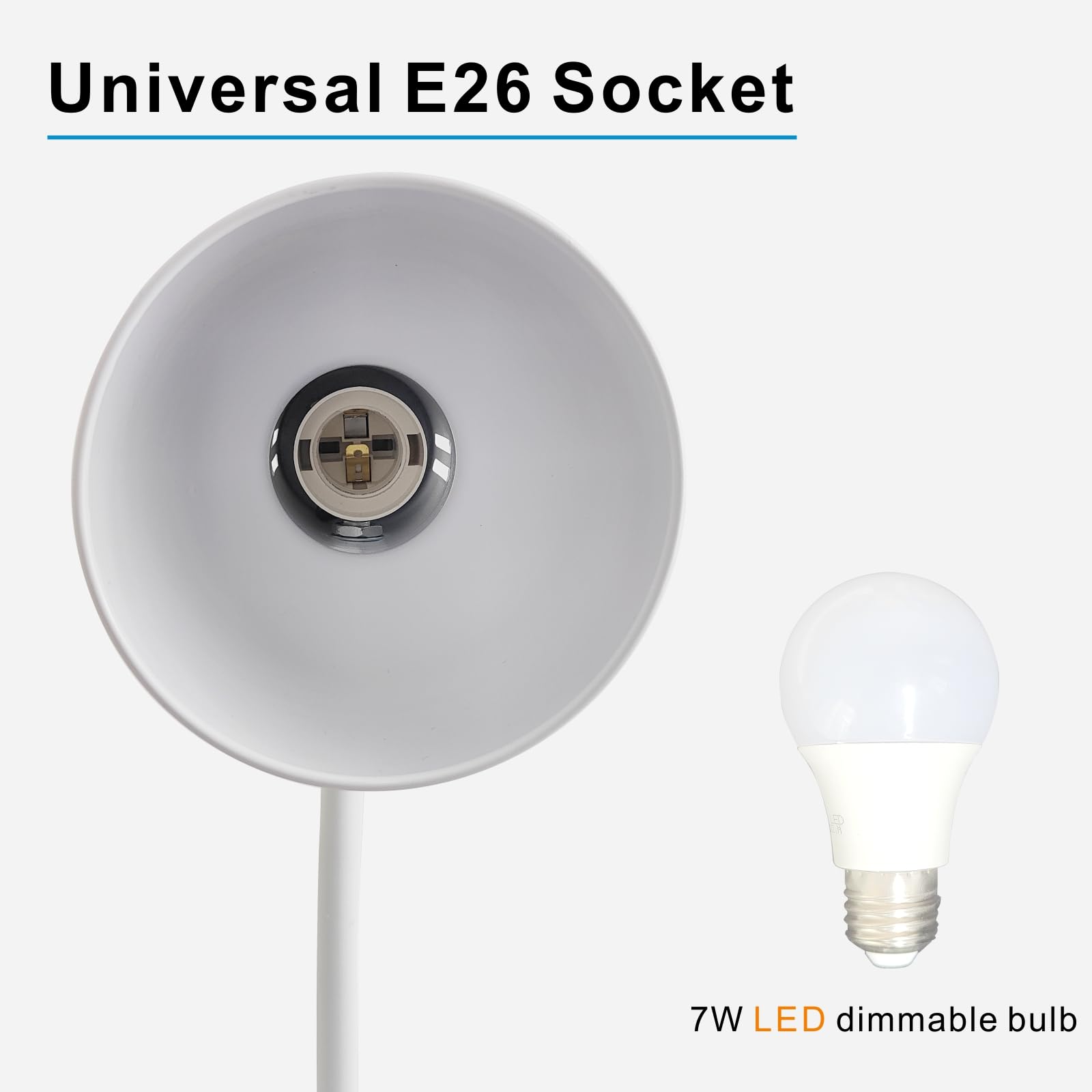 chaotack Metal Small White Desk Lamp,Adjustable Goose Neck Desk Lamps for Home Office Study Room Desks Bedroom Bedside Table Lamp with Free 7W LED Bulb,Eye-Caring Reading Lamps