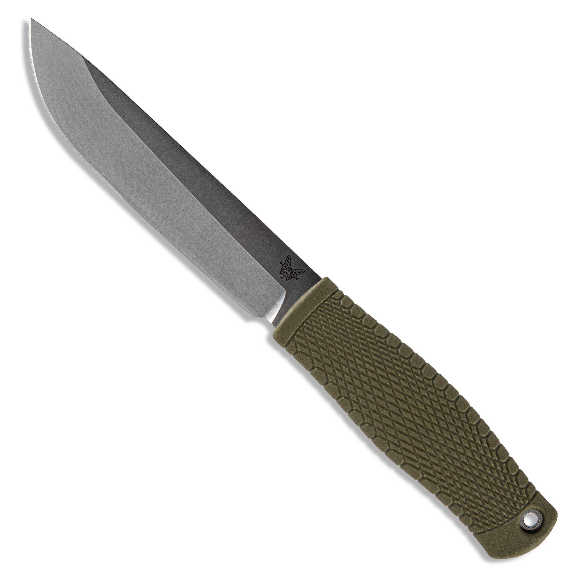 Benchmade - 202 Leuku Knife, Drop Point Blade, Plain Edge, Ranger Green Santoprene Handle