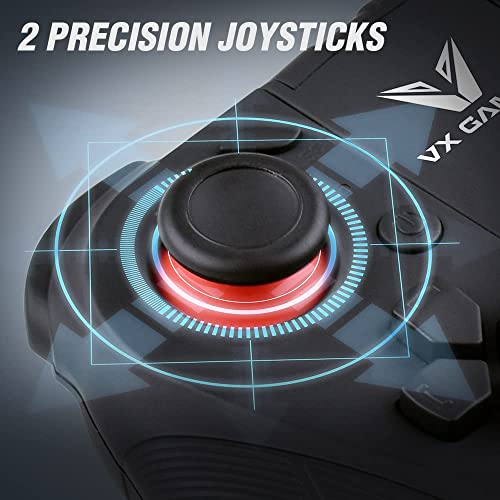 Volkano VX Gaming Bluetooth Contoller w/Phone Holder, Functional D-Pad, 2 Analog Sticks, 10 Action Buttons 10-Hr Playtime, Compatible w/VR Headset Android iOS Windows XP [Black/Red] - Command Series
