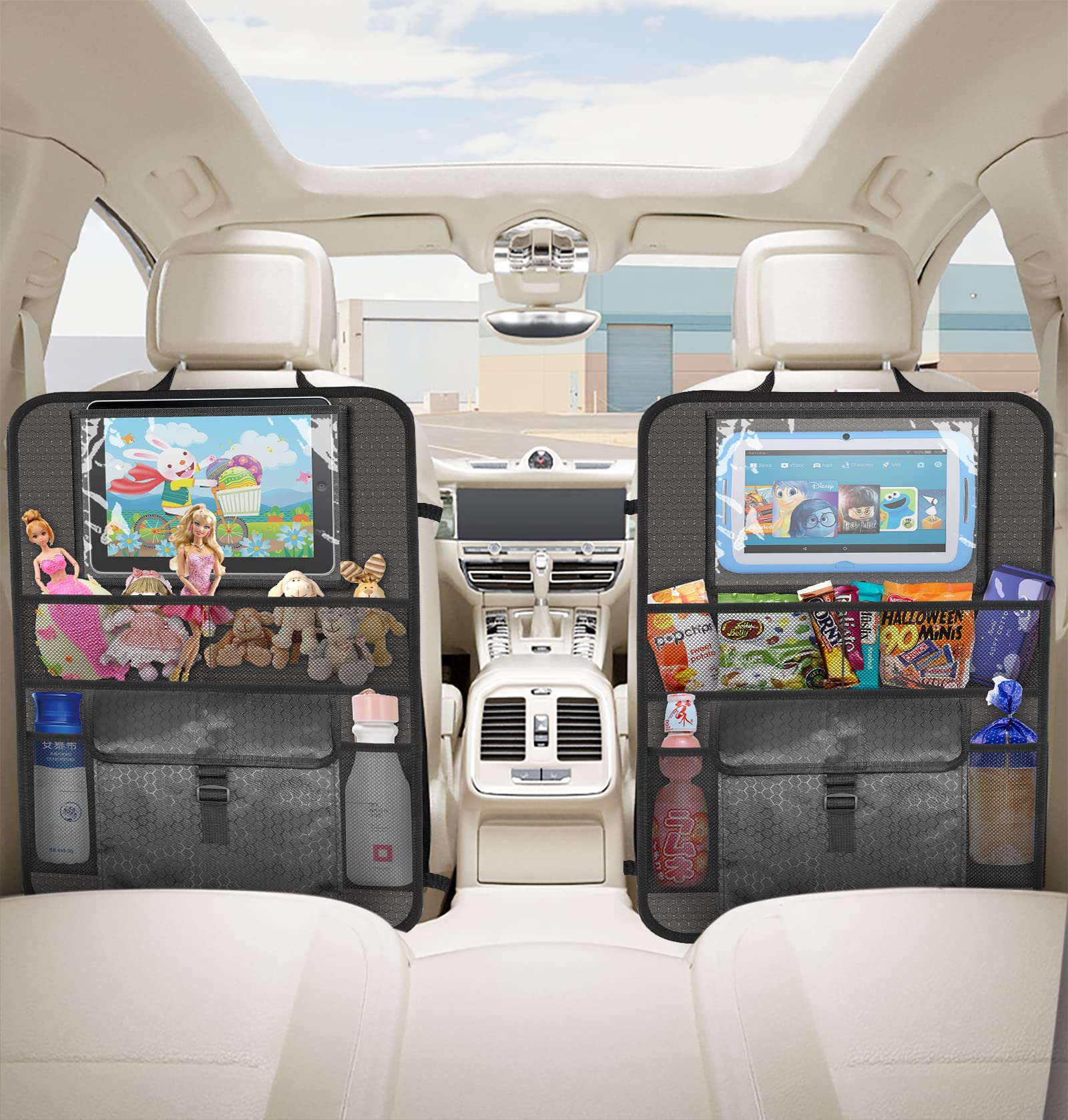 Ecurfu Backseat Car Organizer, Back Seat Protectors Kick Mats, Car Storage Bag with iPad Tablet Holder + 6 Storage Pockets for Kids Toddlers, Travel Accessories