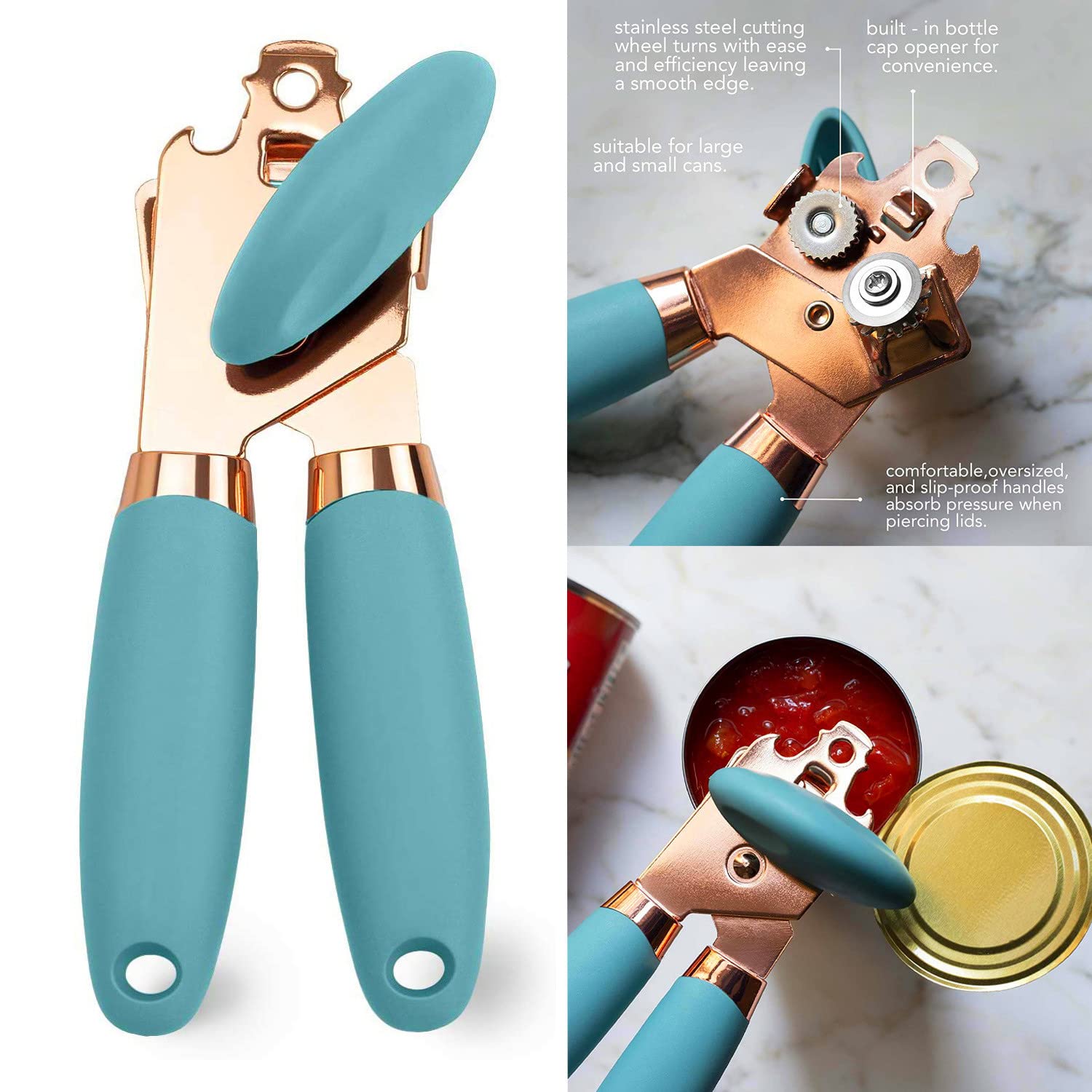Knife Set, 18-Piece Rainbow Titanium Coating Cutlery Knives Block Set 14pcs Rainbow Titanium Stainless Steel Chef Knives, can opener , Acrylic Block Stand, Sharp Scissors and Peeler (Teal)