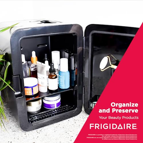 Frigidaire Mini Personal Fridge Cooler, Countertop, Holds Up to 10L/15 Cans, Brushed Black Stainless Rugged Design, Portable for Skincare, Makeup, Car, Office, Bedroom, Dorm Room, or Cabin