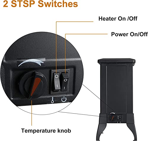 Freestanding Electric Fireplace Realistic Log Flame Stove 14" 1400W Overheating Safety Protection