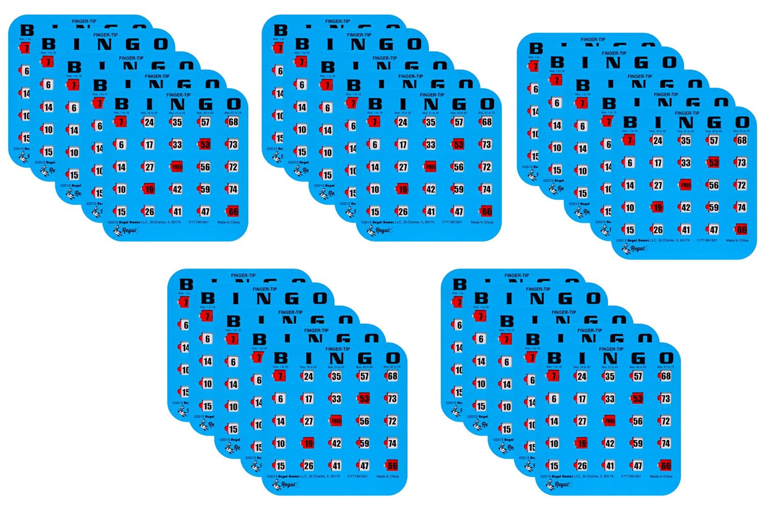 Regal Bingo Bulk Bingo Cards with Sliding Windows - Reusable Large Print Bingo Game Cards for Adults Large Group - 25 Pack, Blue