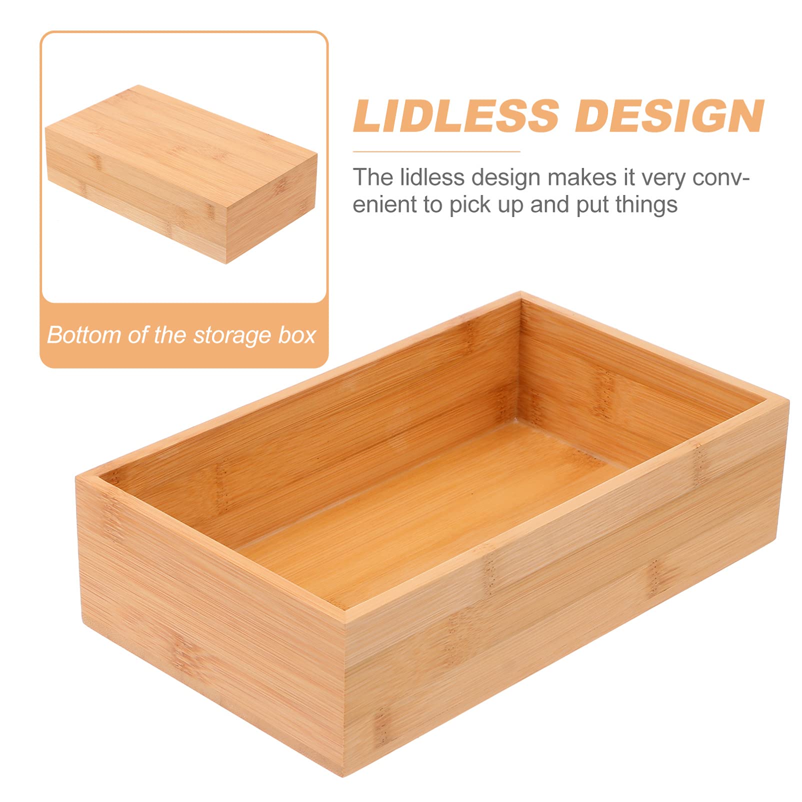 Cabilock Bamboo Storage Box Wood Crates for Storage Bamboo Flatware Wooden Chest Desk Drawer Bamboo Cutlery Organizer Cosmetic Storage Bin Bamboo Vanity Tray Hinged Cover Customized Office