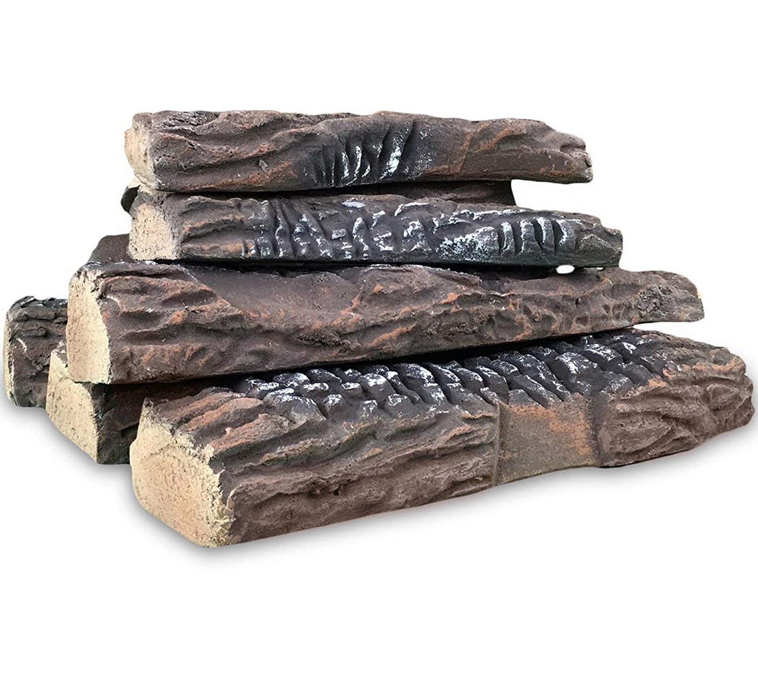 Regal Flame 10 Piece Set of Ceramic Wood Large Gas Fireplace Logs Logs for All Types of Indoor, Gas Inserts, Ventless & Vent Free, Propane, Gel, Ethanol, Electric, or Outdoor Fireplaces & Fire Pits.