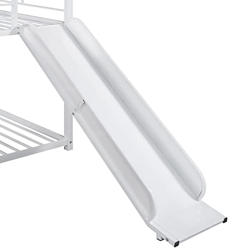 Lostcat House Bunk Bed with Slide and Slide,Twin Over Twin Bunk Bed with Safety Guardrails and Roof Design for Kids, Teens, Girls, Boys,No Box Spring Required,White